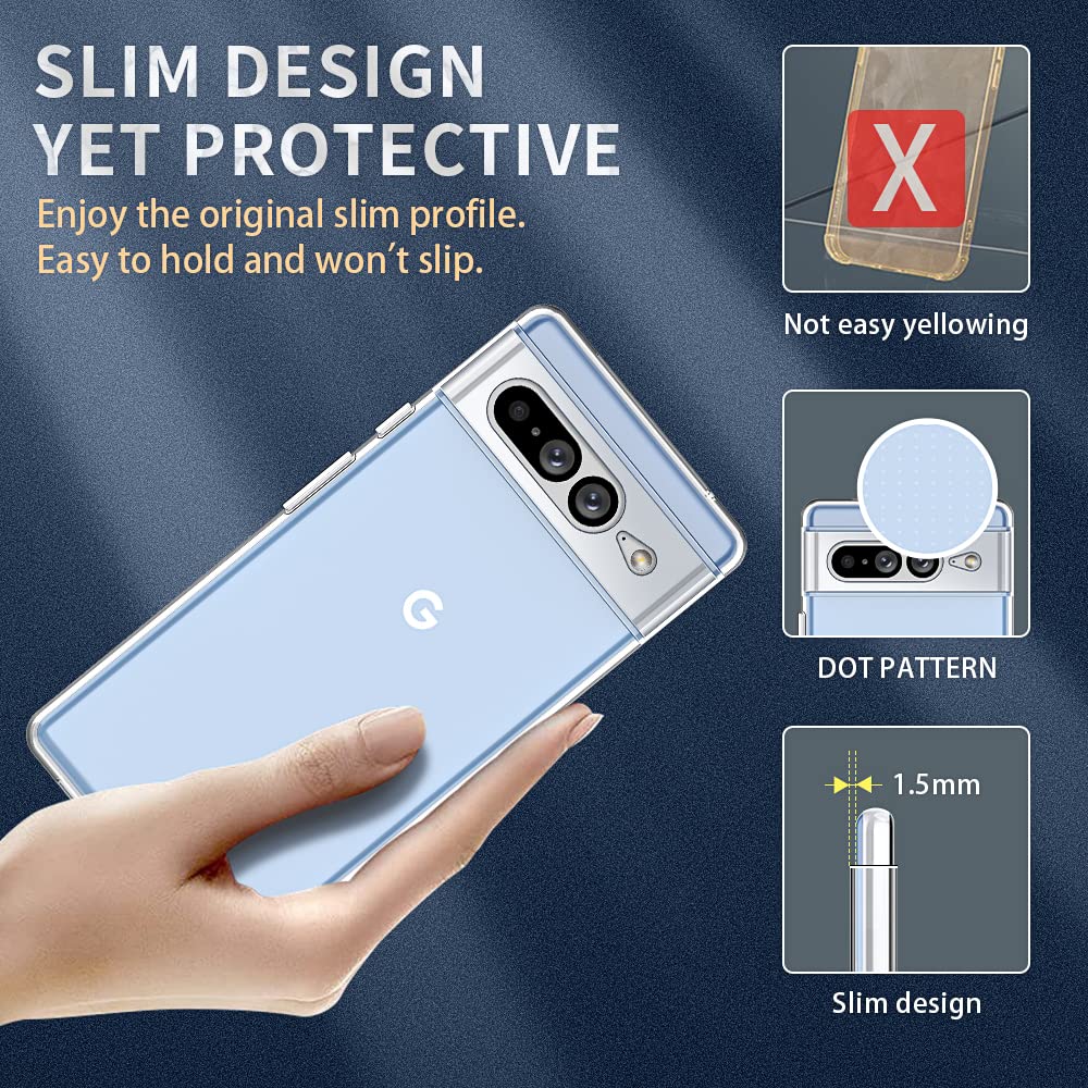 bokoo Crystal Clear Google Pixel 7 Pro Case.Soft Slim Fit Transparent Plastic TPU Protective Silicone Cover Phone Cases for Google Pixel 7 Pro [Slim Thin & Comfort Grip] [Shockproof]