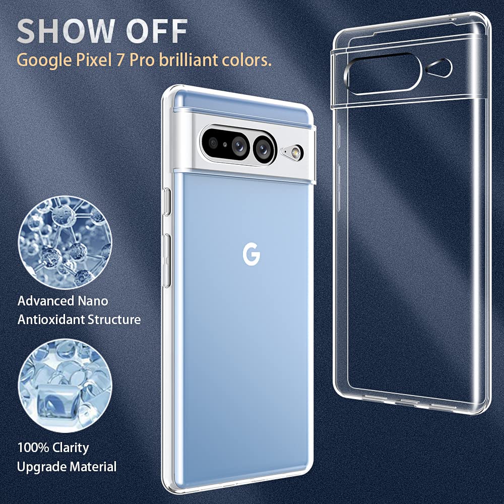 bokoo Crystal Clear Google Pixel 7 Pro Case.Soft Slim Fit Transparent Plastic TPU Protective Silicone Cover Phone Cases for Google Pixel 7 Pro [Slim Thin & Comfort Grip] [Shockproof]