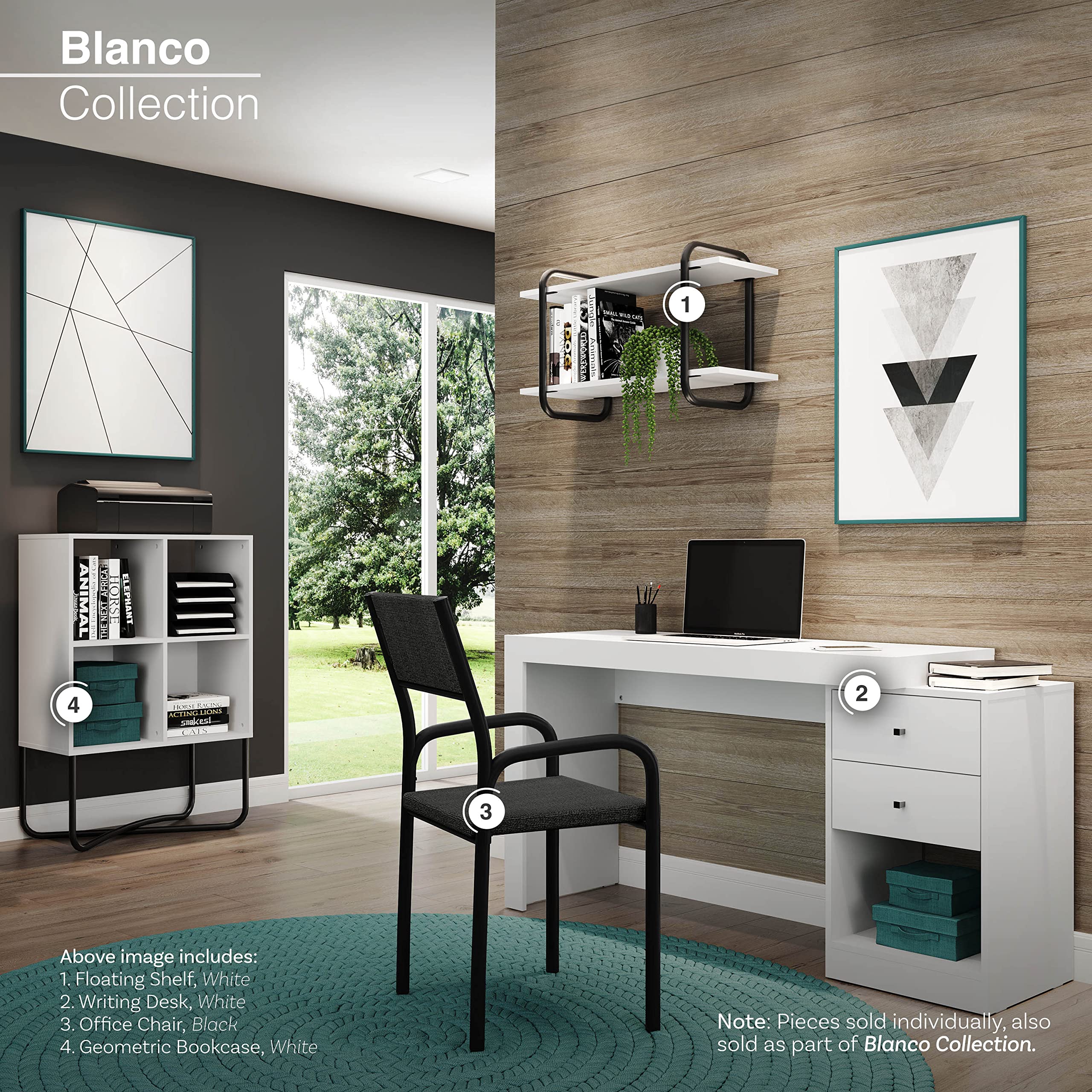 Techni Mobili Expandable Desk with Storage Drawers & Open Shelf - Expands from 47 Inch to 57 Inch - White Computer Desk with Printer Space - Modern Home Office Table with Drawers Blanco Collection