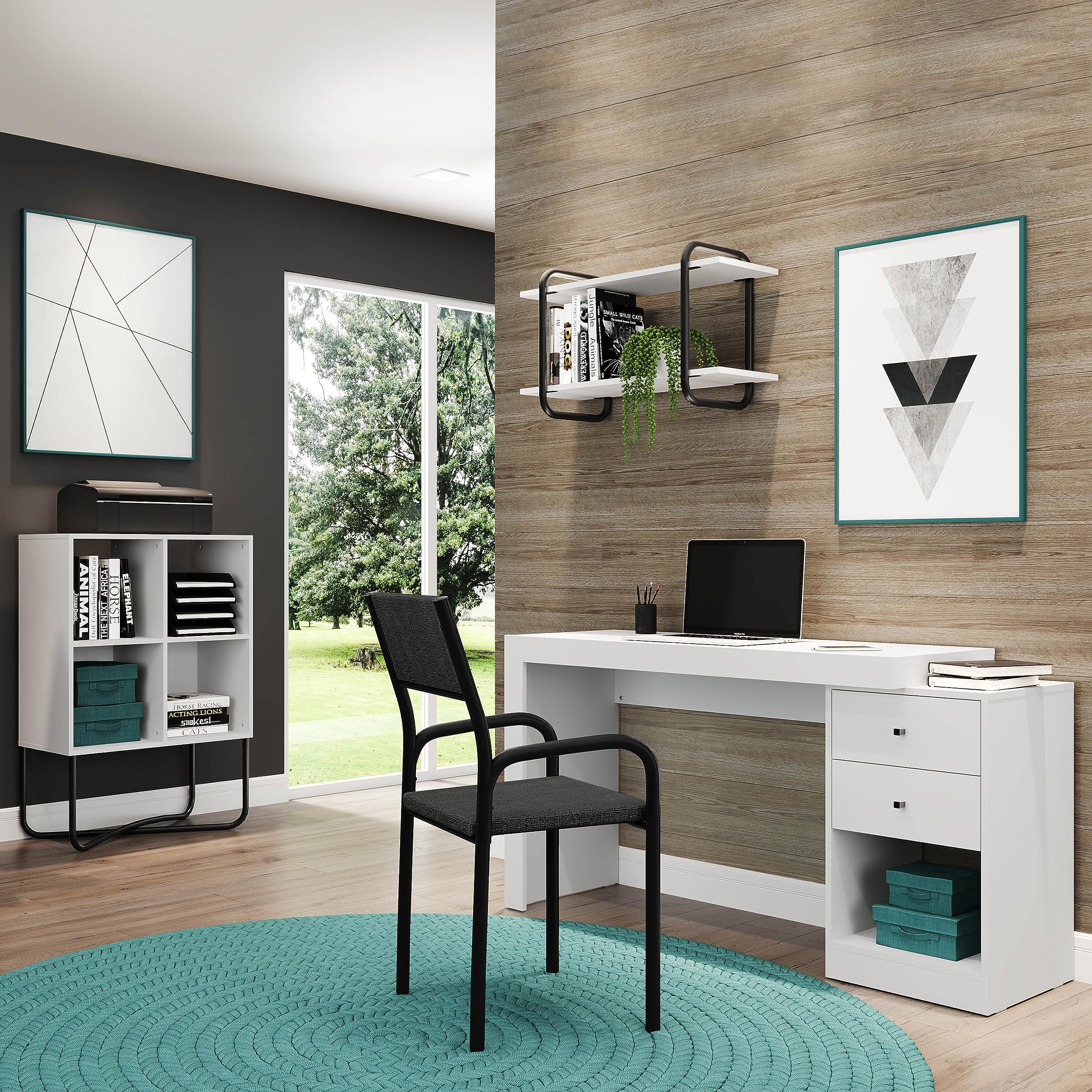 Techni Mobili Expandable Desk with Storage Drawers & Open Shelf - Expands from 47 Inch to 57 Inch - White Computer Desk with Printer Space - Modern Home Office Table with Drawers Blanco Collection