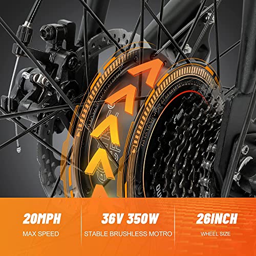 ECOTRIC 26" Electric Bike 350W Bruthless Motor 36V/12.5AH Removable Lithium Battery Powerful Electric City Bicycle Mountain Ebike Suspension Fork Throttle and Pedal Assist UL Certified