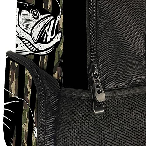 American Flag Camouflage Bass Fishing Printed School Bag Funny Patterned Bookbags For Teenage 16 Inch Shoulder Backpack