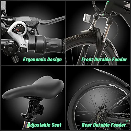 ECOTRIC 26" Electric Bike 350W Bruthless Motor 36V/12.5AH Removable Lithium Battery Powerful Electric City Bicycle Mountain Ebike Suspension Fork Throttle and Pedal Assist UL Certified