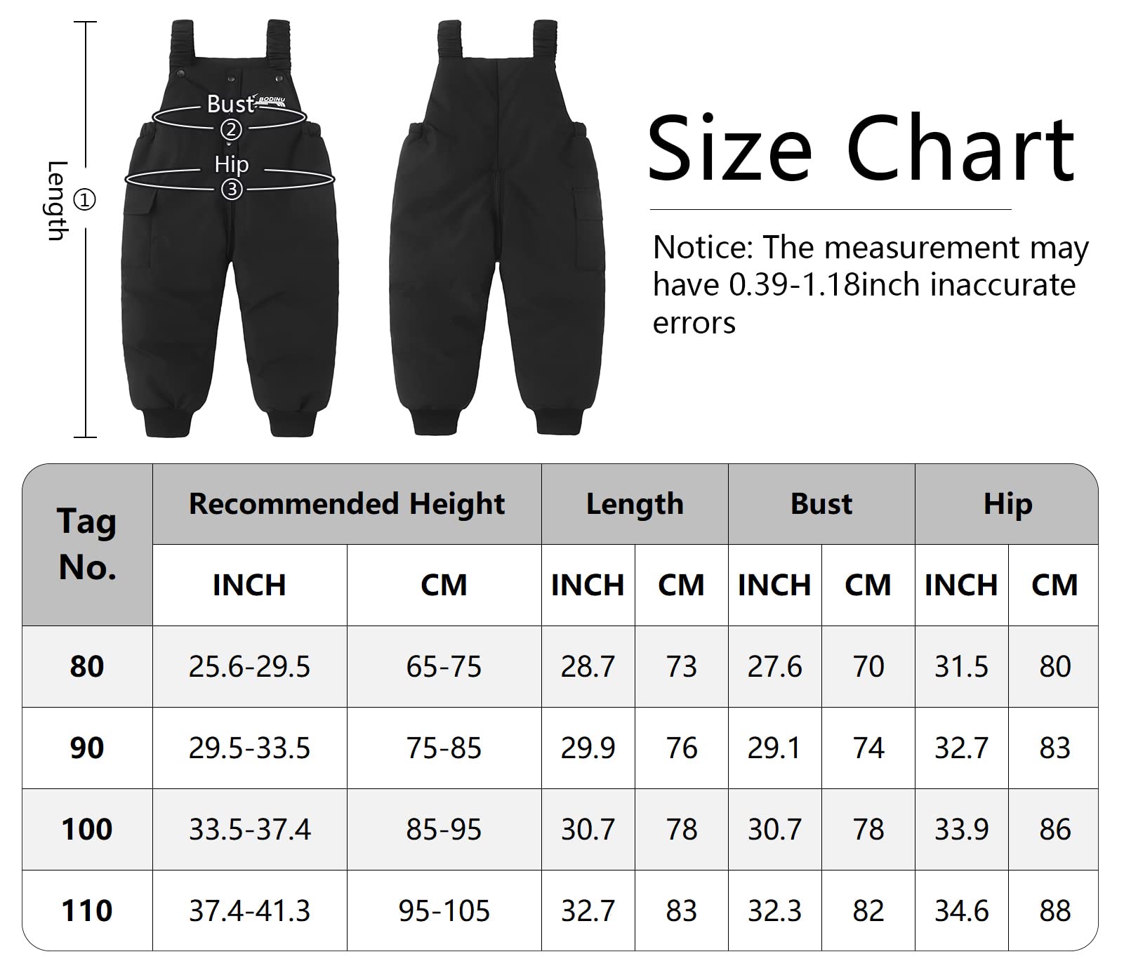 SEAUR Baby Snow Bib Pants - Warm Down Trousers for Boys and Girls, Thick Winter Pants for Skiing, Toddler