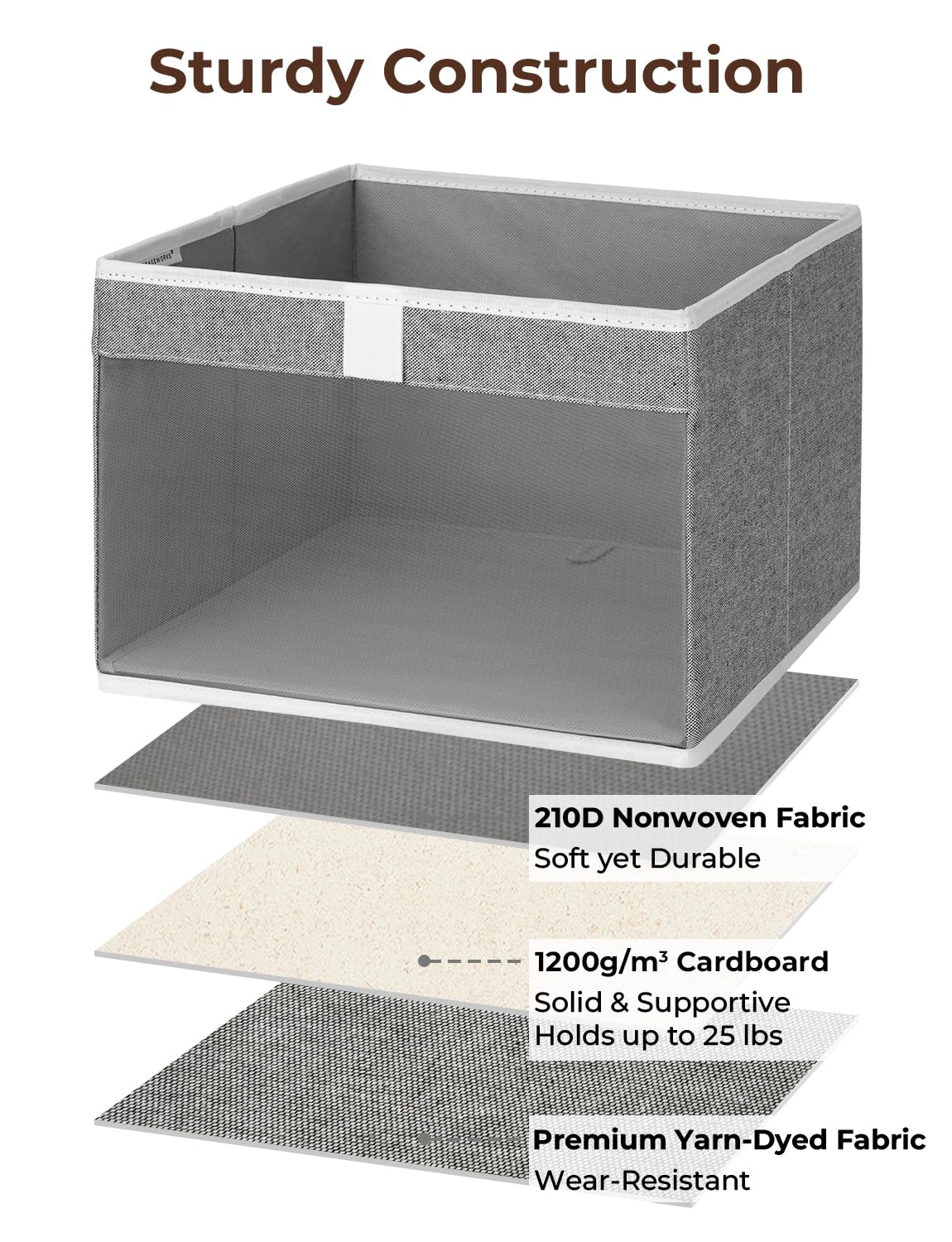 StorageWorks Closet Storage Bins, Large Storage Baskets with Clear Window and Handles, Fabric Organizer for Clothes, Foldable Cube for Shelves, Gray, 3 Pack