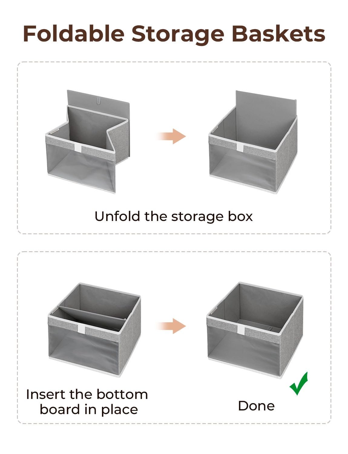 StorageWorks Closet Storage Bins, Large Storage Baskets with Clear Window and Handles, Fabric Organizer for Clothes, Foldable Cube for Shelves, Gray, 3 Pack