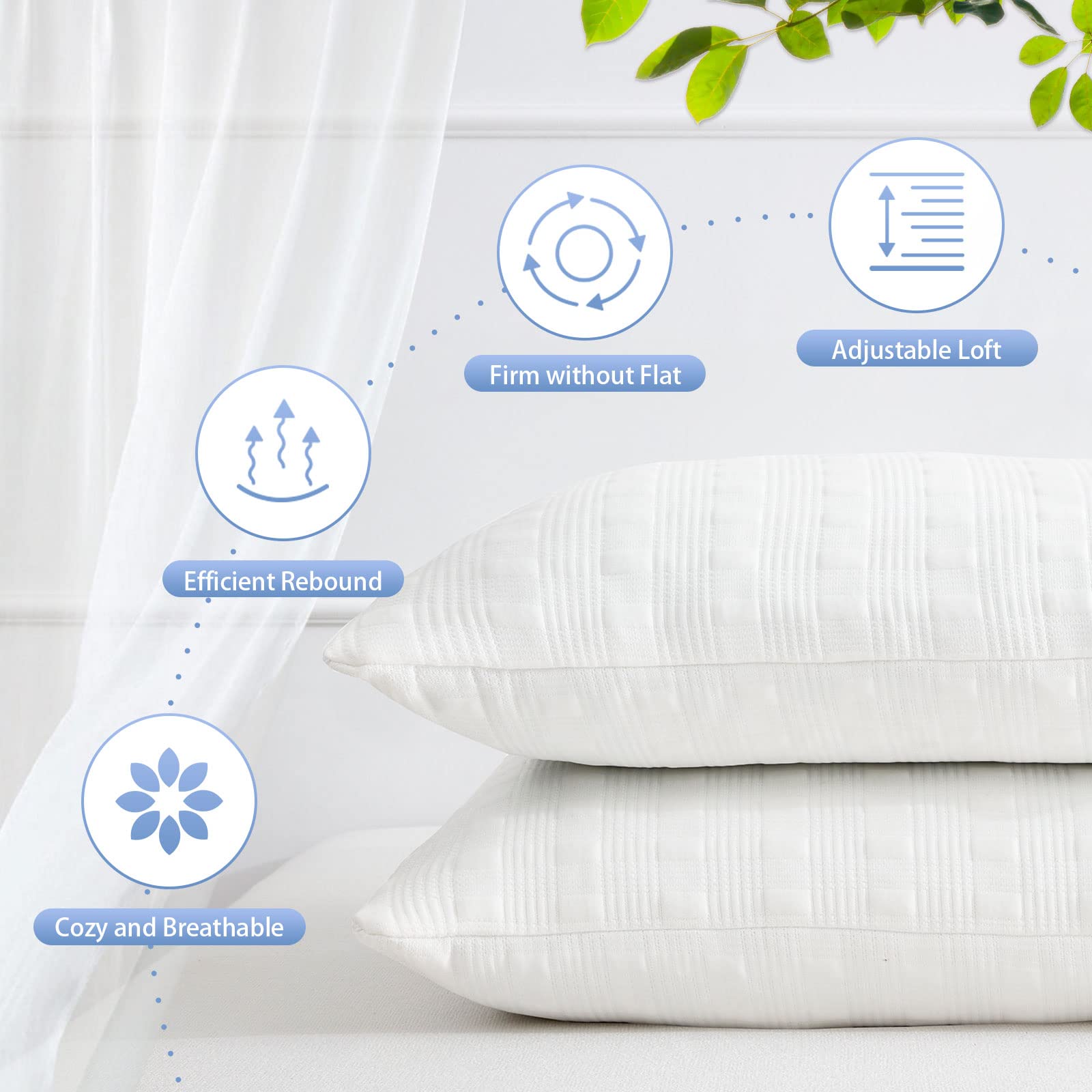 Meoflaw Cooling Pillows for Sleeping Queen Size Set of 2,Shredded Memory Foam Bed Pillow with Pillow Case-Double Sided Material,Adjustable Loft Queen Pillow for Side & Back Sleeper-Medium Firm