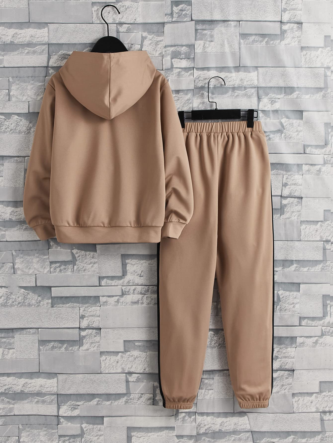 SOLY HUX Boy's 2 Piece Outfit Drop Shoulder Pullover Sweatshirt and Jogger Sweatpants Hoodie & Pants Set Black and Brown 11-12Y