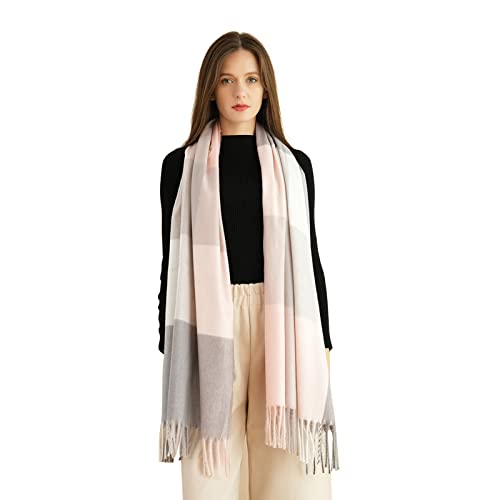 Sumato Scarf for Women Fall Winter Lightweight Shawl Wraps Long Blanket Women Scarves Warm Soft Cashmere Feel Plaid Pattern Tassel Grey