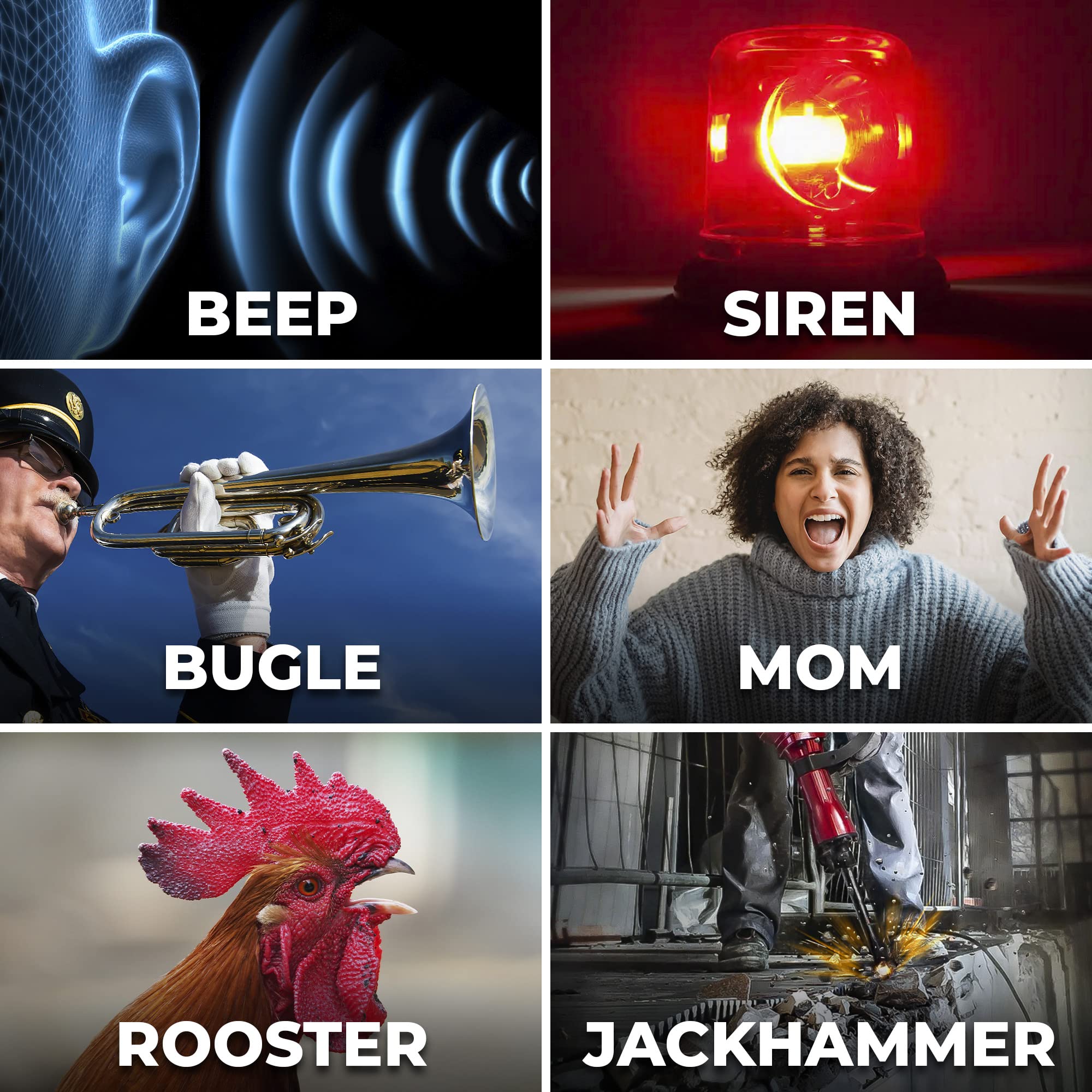 Sharp Big Bang Super Loud Alarm Clock for Heavy Sleepers, 6 Extremely Loud Wake Up Sounds: Rooster, Bugle, Nagging Mom, Jackhammer, Siren, Beep – Up to 115db Volume, Red/Black with Red LED Display