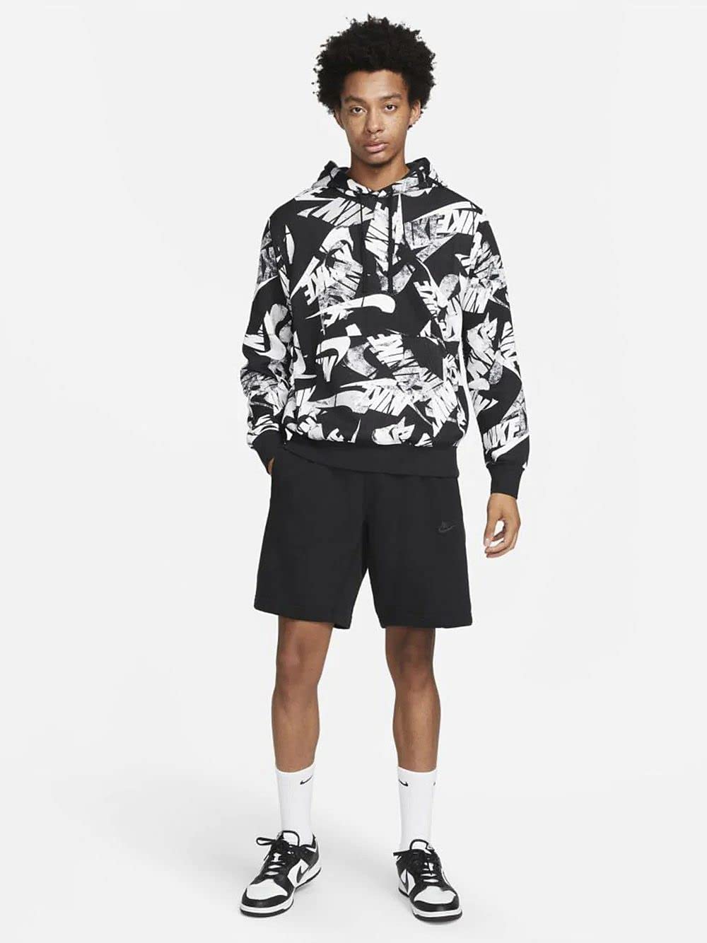 Nike Men's Essentials+ Allover Print Fleece Hoodie Black/White Medium