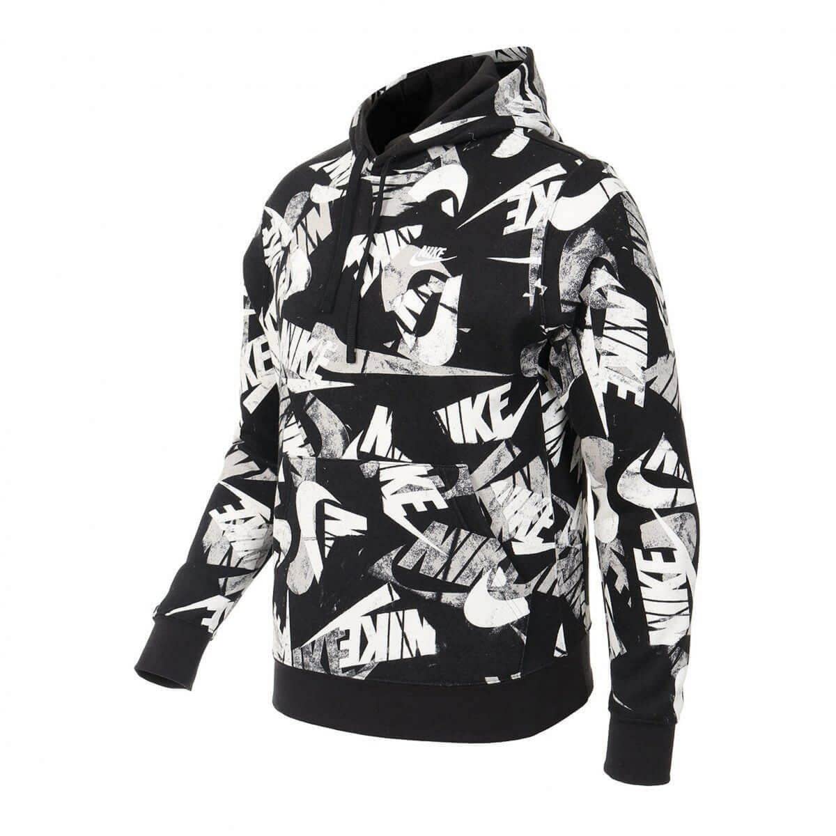 Nike Men's Essentials+ Allover Print Fleece Hoodie Black/White Medium