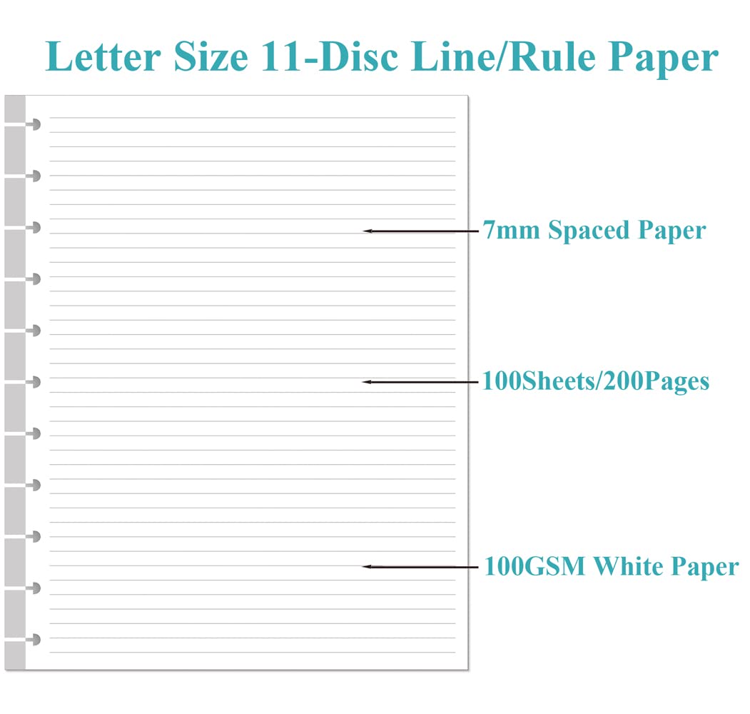 A4 TUL Discbound Lined Refill Paper, 11 Disc Hole Punched Ruled Filler Paper, 100Sheets / 200Pages Loose-Leaf Paper, 100gsm White Paper, 8.5'' x 11''