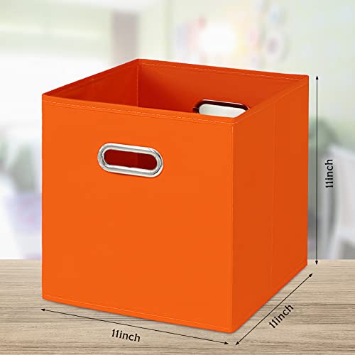 STOREONE 13 Inch Cube Organizer Bins ,Black Fabric Storage Bins,Foldable Storage Bins Basket with Dual Handles Fabric Organizer Bins and Storage Box,Set of 3,Orange