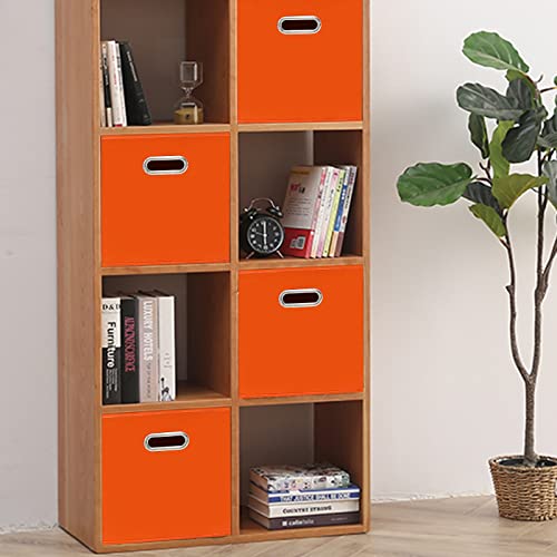 STOREONE 13 Inch Cube Organizer Bins ,Black Fabric Storage Bins,Foldable Storage Bins Basket with Dual Handles Fabric Organizer Bins and Storage Box,Set of 3,Orange