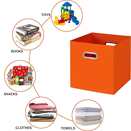 STOREONE 13 Inch Cube Organizer Bins ,Black Fabric Storage Bins,Foldable Storage Bins Basket with Dual Handles Fabric Organizer Bins and Storage Box,Set of 3,Orange