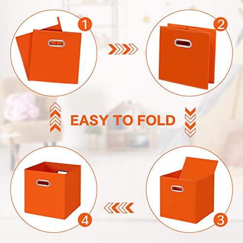 STOREONE 13 Inch Cube Organizer Bins ,Black Fabric Storage Bins,Foldable Storage Bins Basket with Dual Handles Fabric Organizer Bins and Storage Box,Set of 3,Orange
