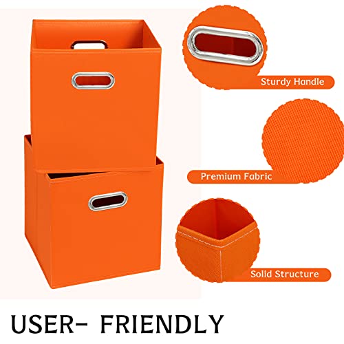 STOREONE 13 Inch Cube Organizer Bins ,Black Fabric Storage Bins,Foldable Storage Bins Basket with Dual Handles Fabric Organizer Bins and Storage Box,Set of 3,Orange