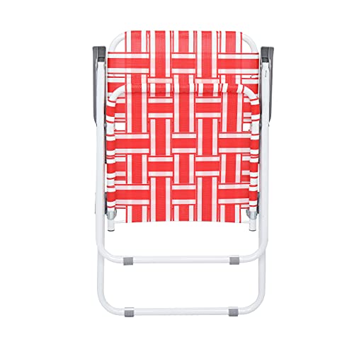 Guangshuohui Set of 2 Patio Lawn Webbed Folding Chairs, Outdoor Beach Chair Portable Camping Chair, Webbed Folding Chair for Yard, Garden (Red & White)