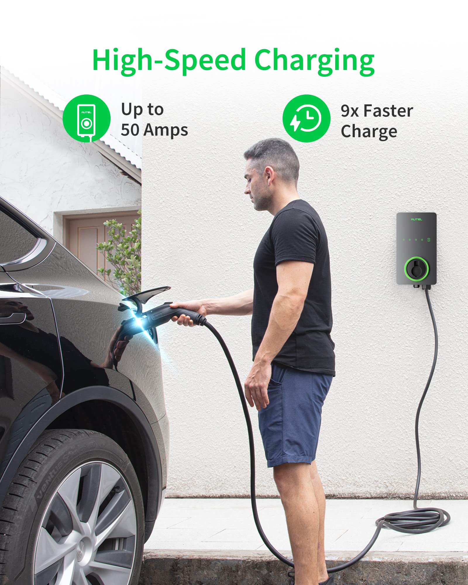 Autel Home Level 2 EV Charger up to 50Amp, 240V, Indoor/Outdoor Car Charging Station, Wi-Fi and Bluetooth Enabled EVSE, Flexible 25-Foot Cable,Hardwired, Dark Gray