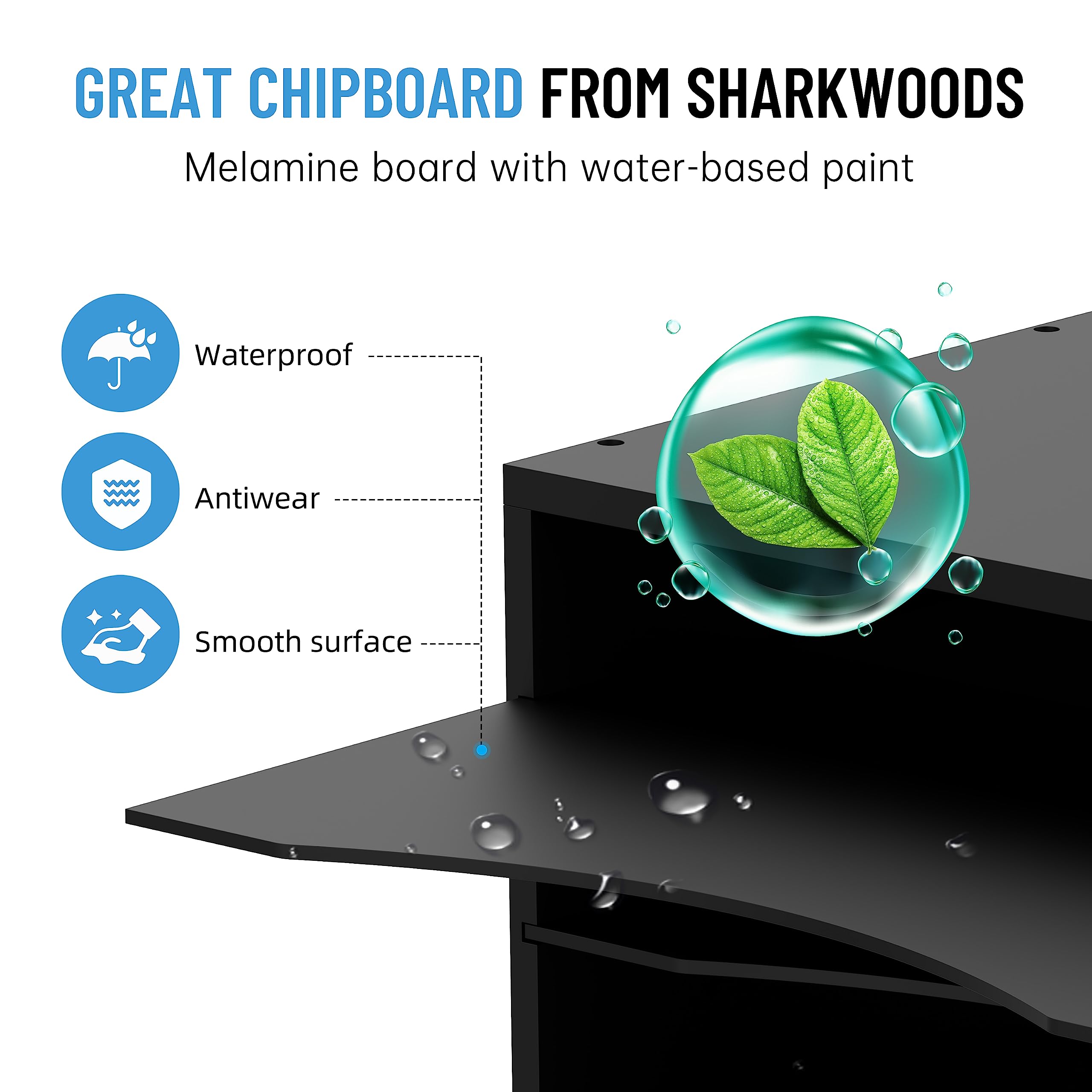SHARKWOODS 3-Tier Paper Organizer for Desk, Wood Desktop Organizer with Adjustable Letter Tray, Mail Sorter for Office School & Home, Black