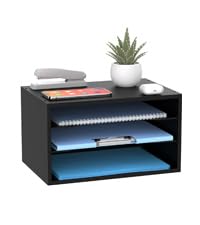 SHARKWOODS 3-Tier Paper Organizer for Desk, Wood Desktop Organizer with Adjustable Letter Tray, Mail Sorter for Office School & Home, Black