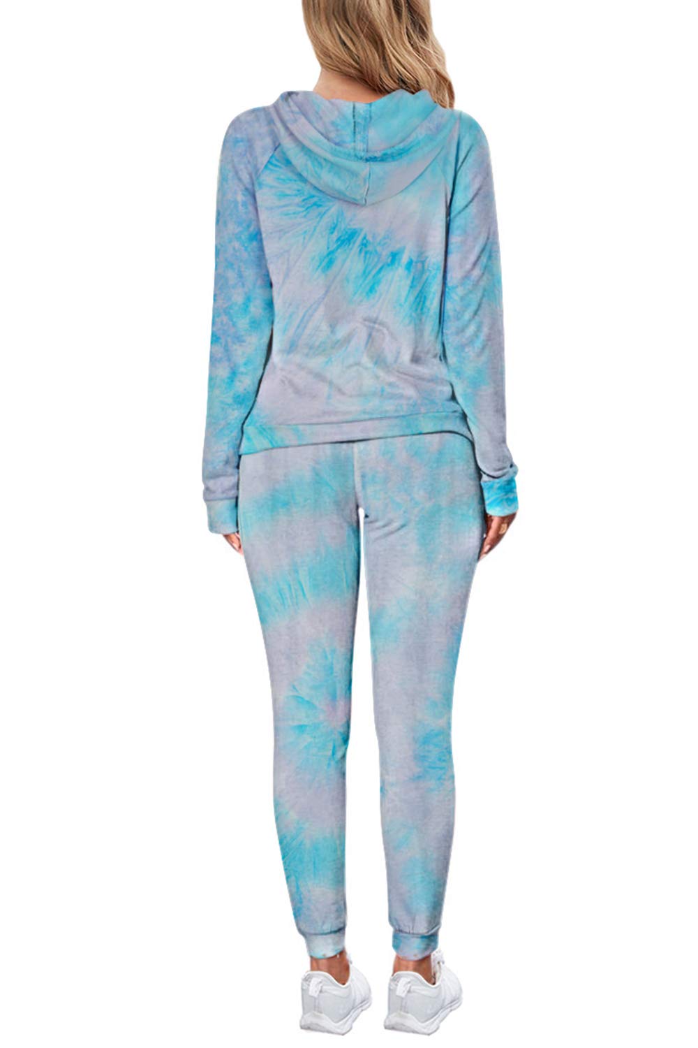 FUPHINE Women's Tie Dye Jogger Outfit Sweatsuit 2 Piece Sweatshirt Long Sleeve Hooded and Pants Lounge Sets Tracksuit (Tie-Dye Light Purple,XL)