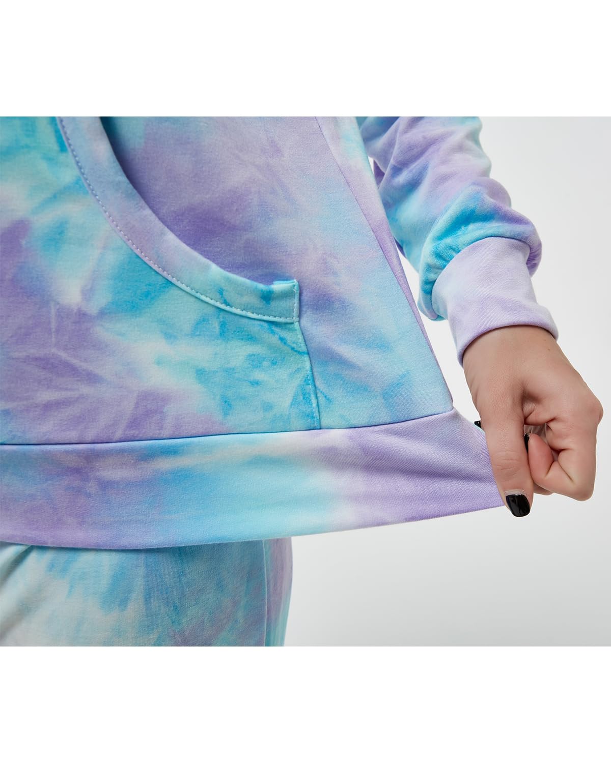 FUPHINE Women's Tie Dye Jogger Outfit Sweatsuit 2 Piece Sweatshirt Long Sleeve Hooded and Pants Lounge Sets Tracksuit (Tie-Dye Light Purple,XL)