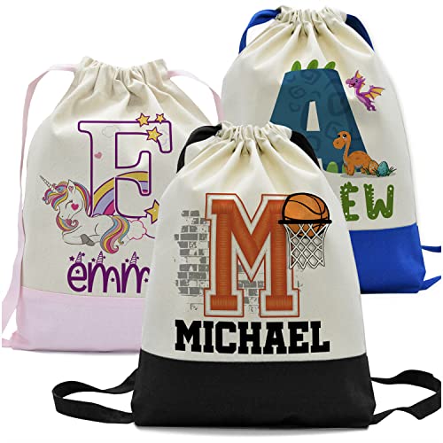 Personalized Drawstring School Backpack Gifts for Girls Boys - 9 Designs & 6 Color - Custom Canvas Dinosaur Bookbag for Back To School Gift - Customized Unicorn Backpacks - Custom Backpack for Kids C1