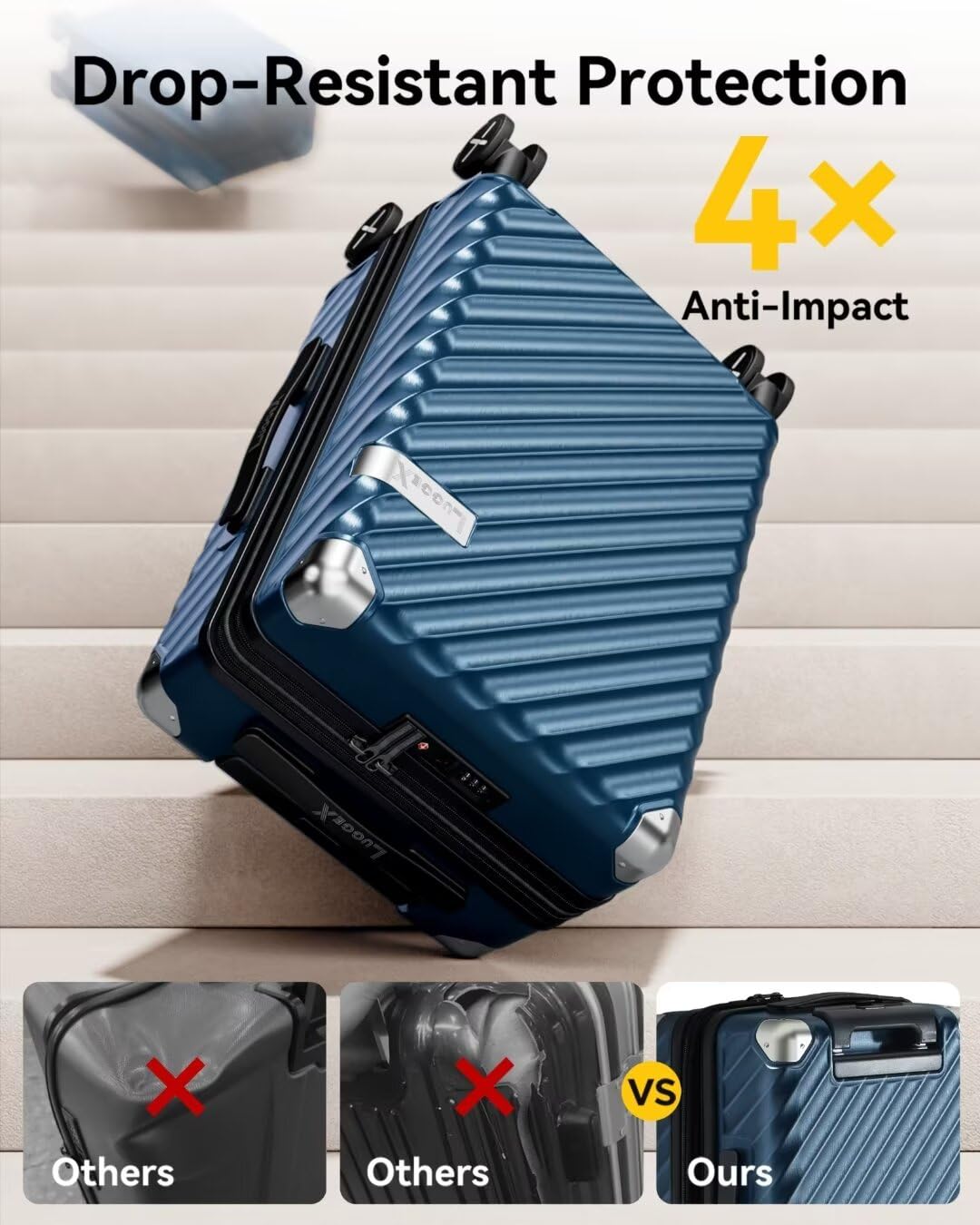 LUGGEX Luggage with Spinner Wheels, Polycarbonate Expandable Hard Shell Suitcase, Carry On 20 Inch, Silver