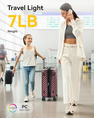 LUGGEX Luggage with Spinner Wheels, Polycarbonate Expandable Hard Shell Suitcase, Carry On 20 Inch, Silver