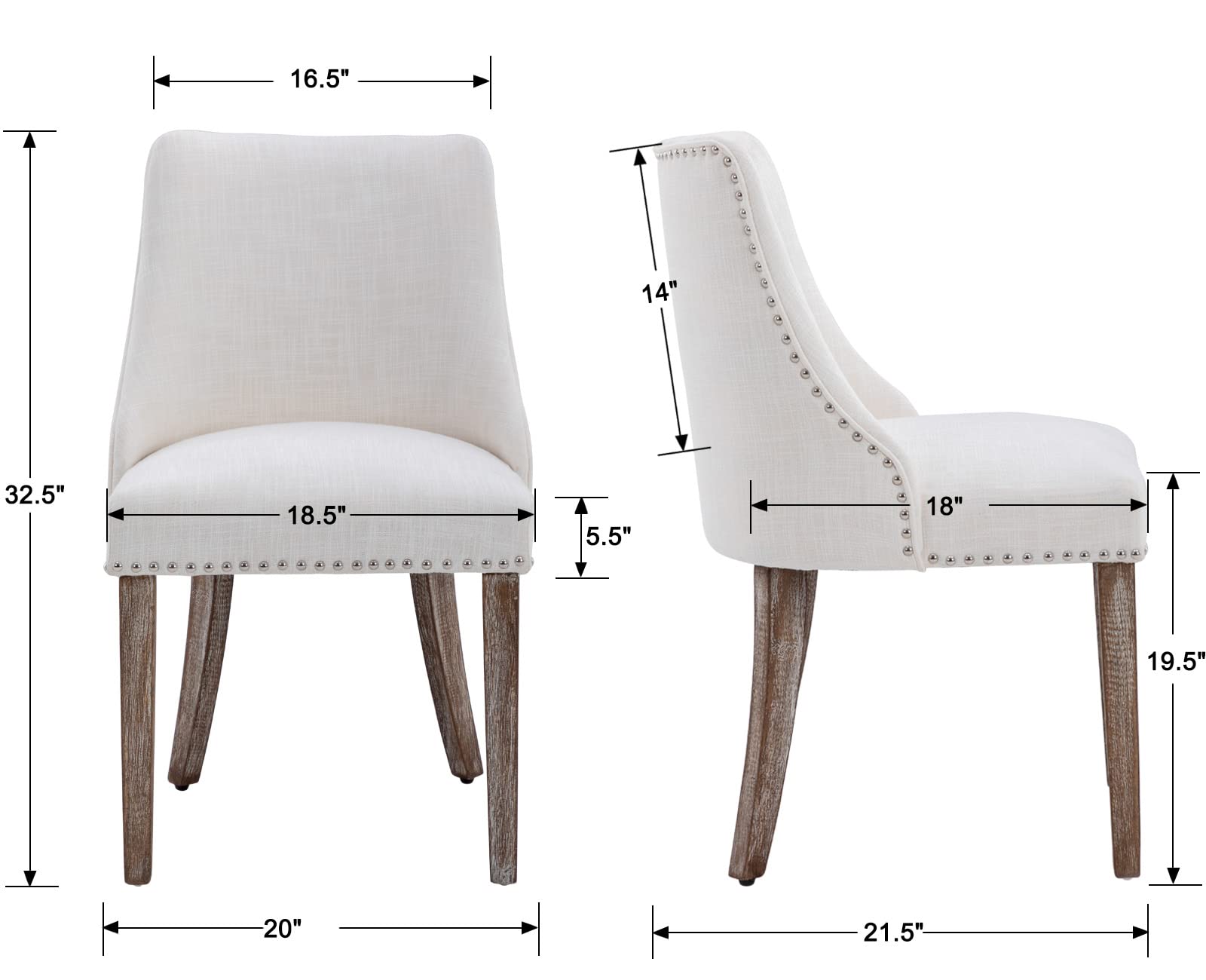 Kmax Fabric Dining Chairs Set of 4 Upholstered Side Chairs Farmhouse Accent Chairs with Nailhead Wood Legs for Dining Room Guest Room Restaurant, Cream