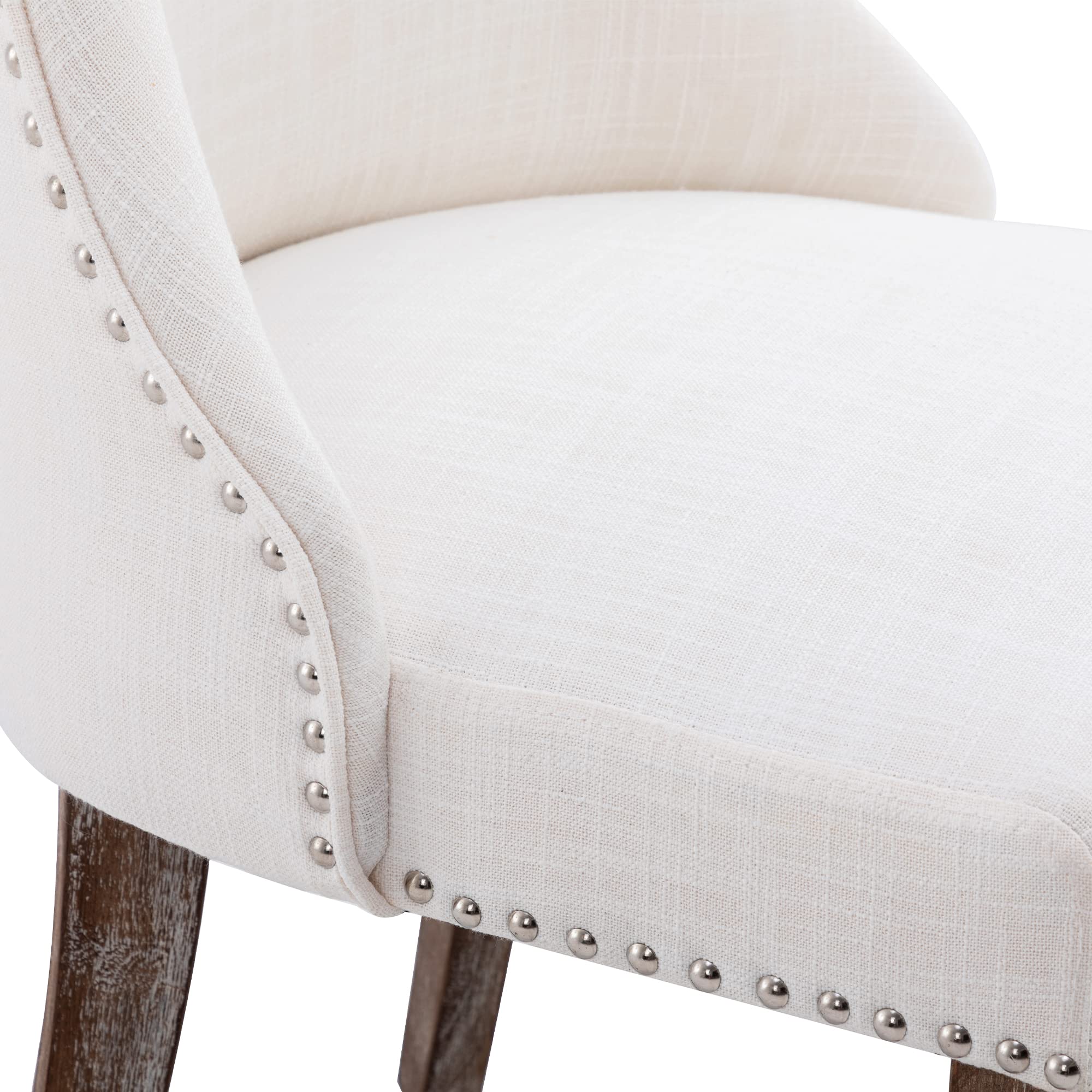 Kmax Fabric Dining Chairs Set of 4 Upholstered Side Chairs Farmhouse Accent Chairs with Nailhead Wood Legs for Dining Room Guest Room Restaurant, Cream