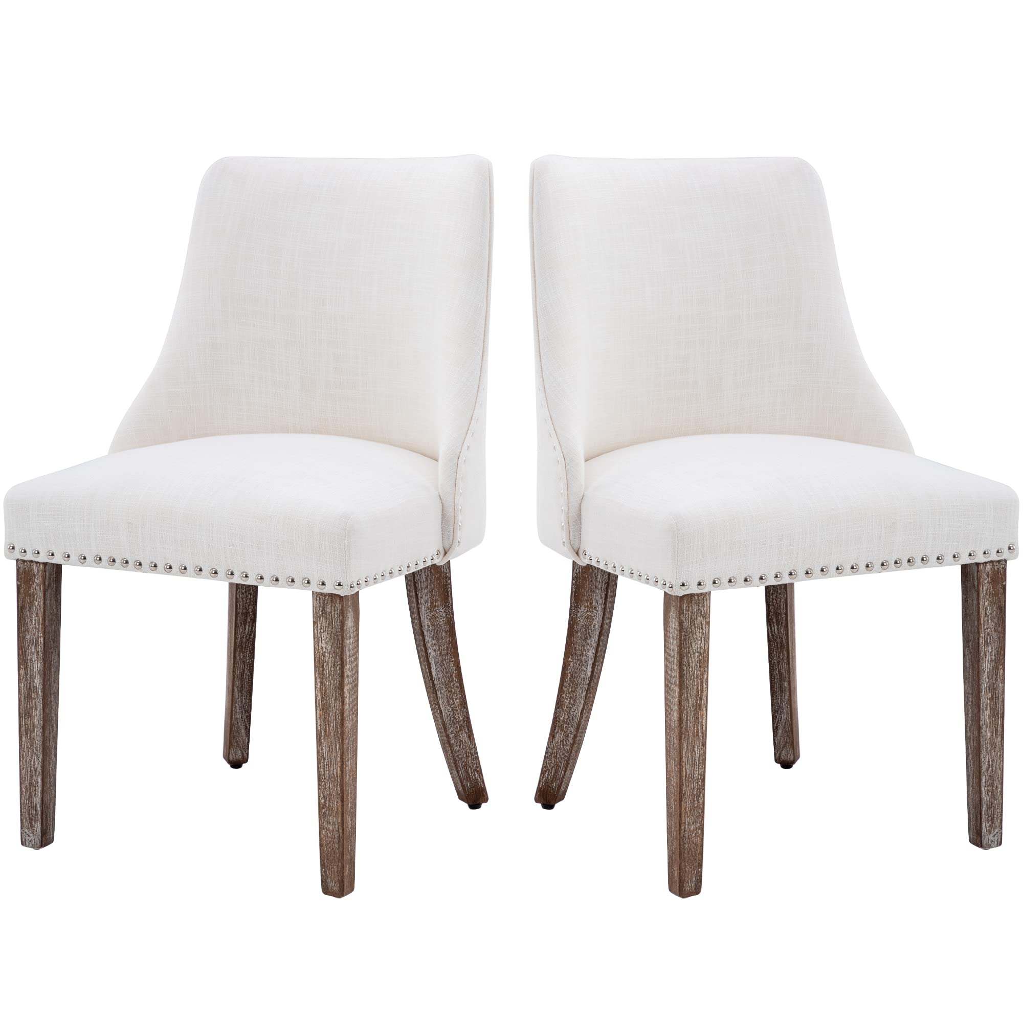 Kmax Fabric Dining Chairs Set of 4 Upholstered Side Chairs Farmhouse Accent Chairs with Nailhead Wood Legs for Dining Room Guest Room Restaurant, Cream