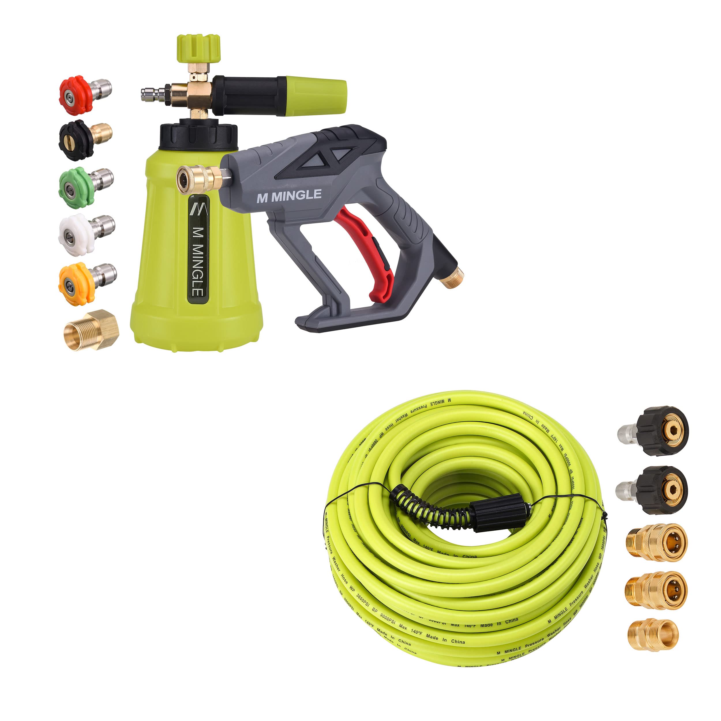 M MINGLE High Pressure Washer Gun Snow Foam Lance with Pressure Washer Hose