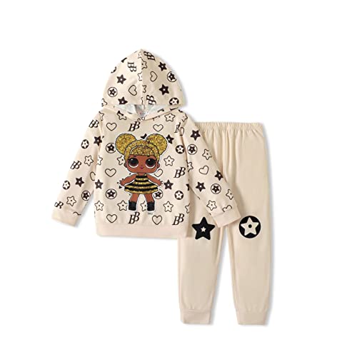 L.O.L. Surprise! Girls Clothes with Long Sleeve Stars Print Hoodie Sweatshirt and Pant Leggings 2 Piece Fall Outfits Apricot 8-9 Years