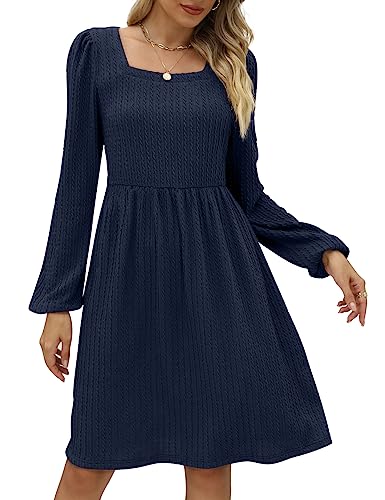 WEESO Winter Dresses for Women Long Sleeve Sweater Dresses Knee Length M A-Navy Blue