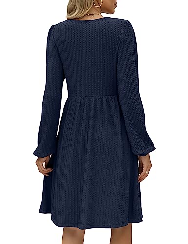 WEESO Winter Dresses for Women Long Sleeve Sweater Dresses Knee Length M A-Navy Blue