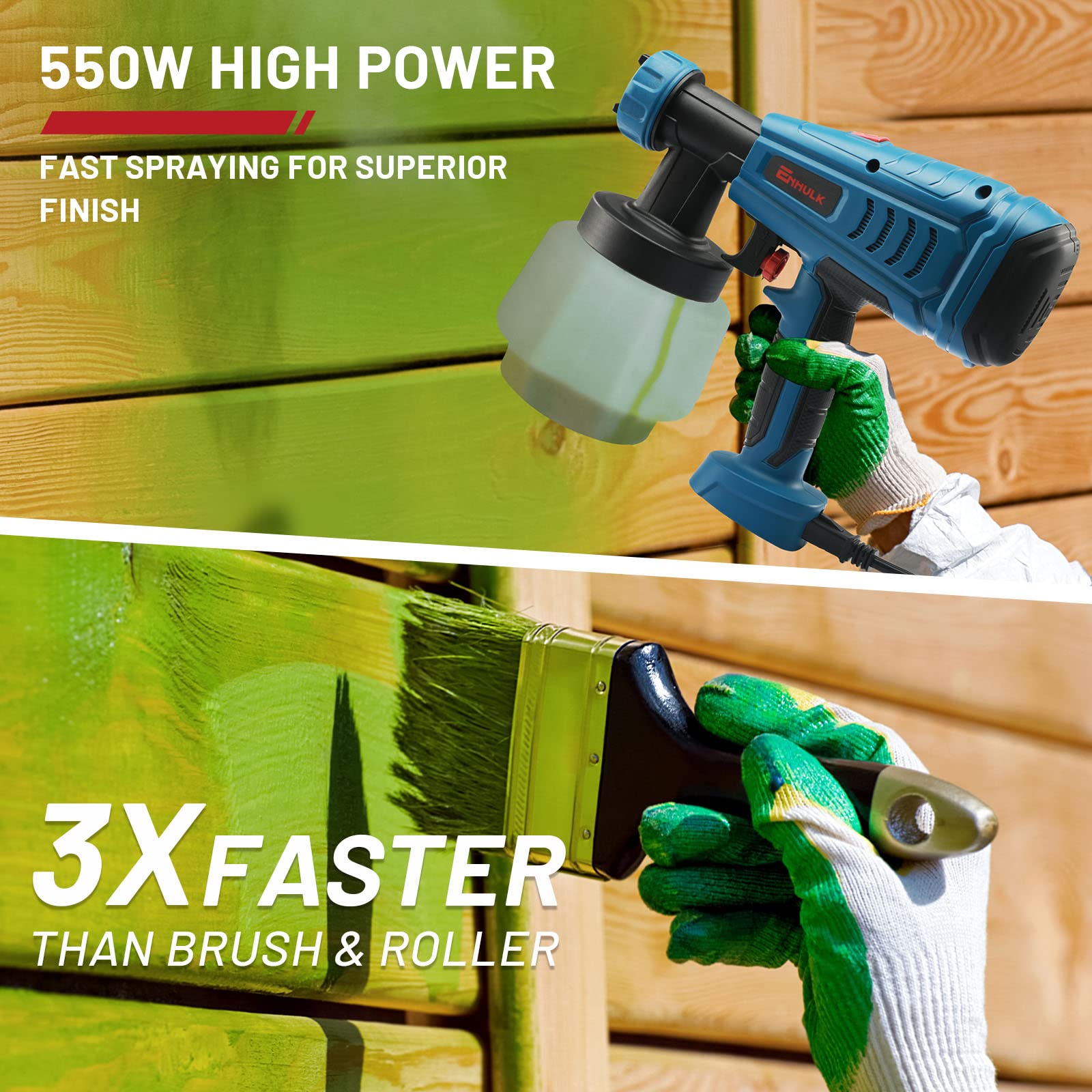 Enhulk Paint Sprayer, 700W HVLP Electric Paint Sprayer, Paint Gun with 1000ml Container, 5 Copper Nozzle, 3 Patterns, One-Button Disassembly, Spray Paint Gun for Home, Outdoors, Wall, Furniture, Fence