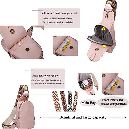 Small Crossbody Sling Bag,Guitar Strap Crossbody Bags For Women, PU Leather Satchel Daypack Multipurpose Chest Bag Shoulder Backpack For Cycling & Traveling