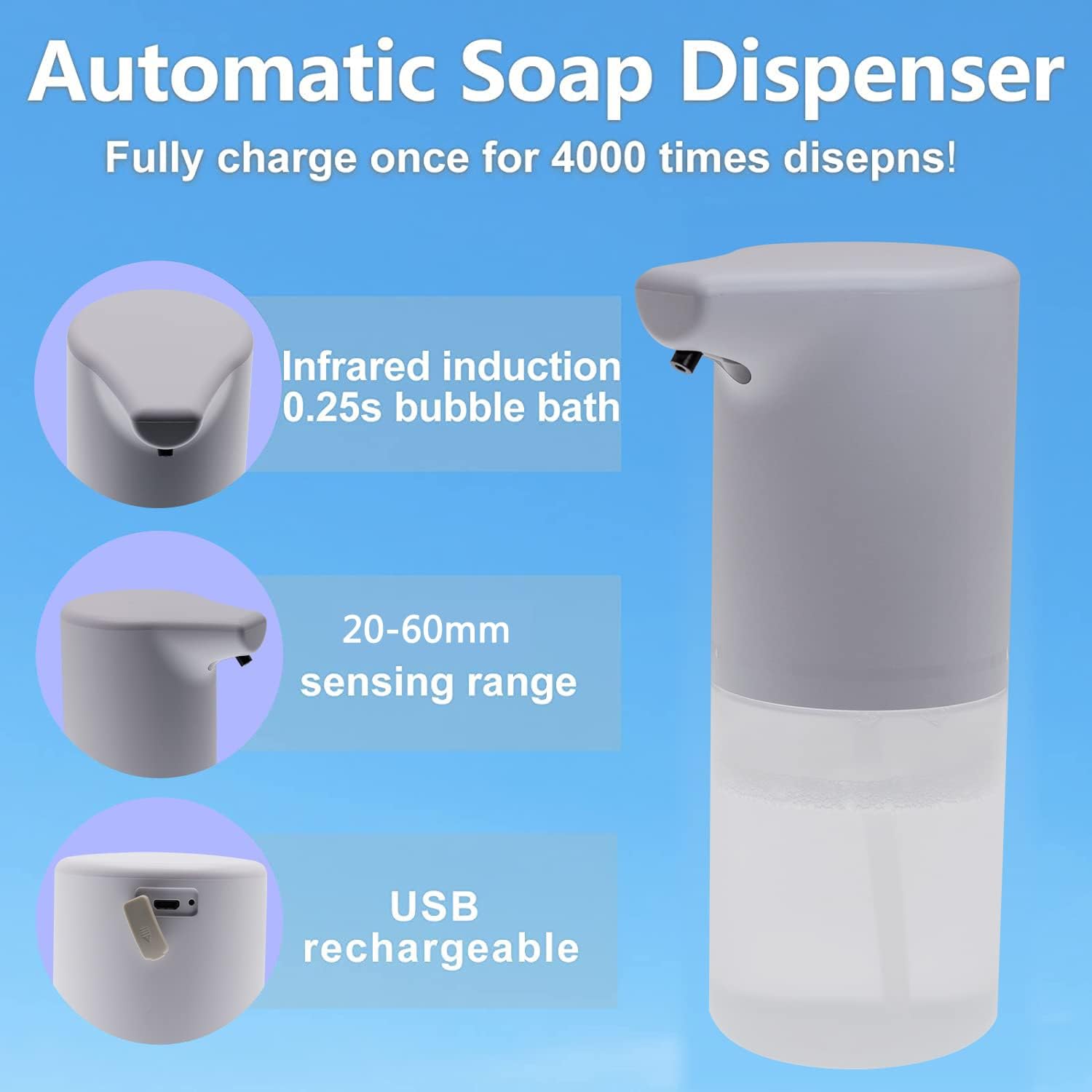 GZRKF Automatic Foaming Soap Dispenser Bathroom Hand Soap Dispenser Automatic Dish Soap Dispenser for Kitchen Sink Bathroom Commercial Hotel White