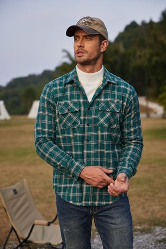 COOFANDY Mens Cotton Long Sleeve Plaid Shirts Casual Lined Fleece Plaid Flannel Shirts Jacket Green X-Large
