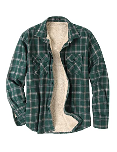 COOFANDY Mens Cotton Long Sleeve Plaid Shirts Casual Lined Fleece Plaid Flannel Shirts Jacket Green X-Large