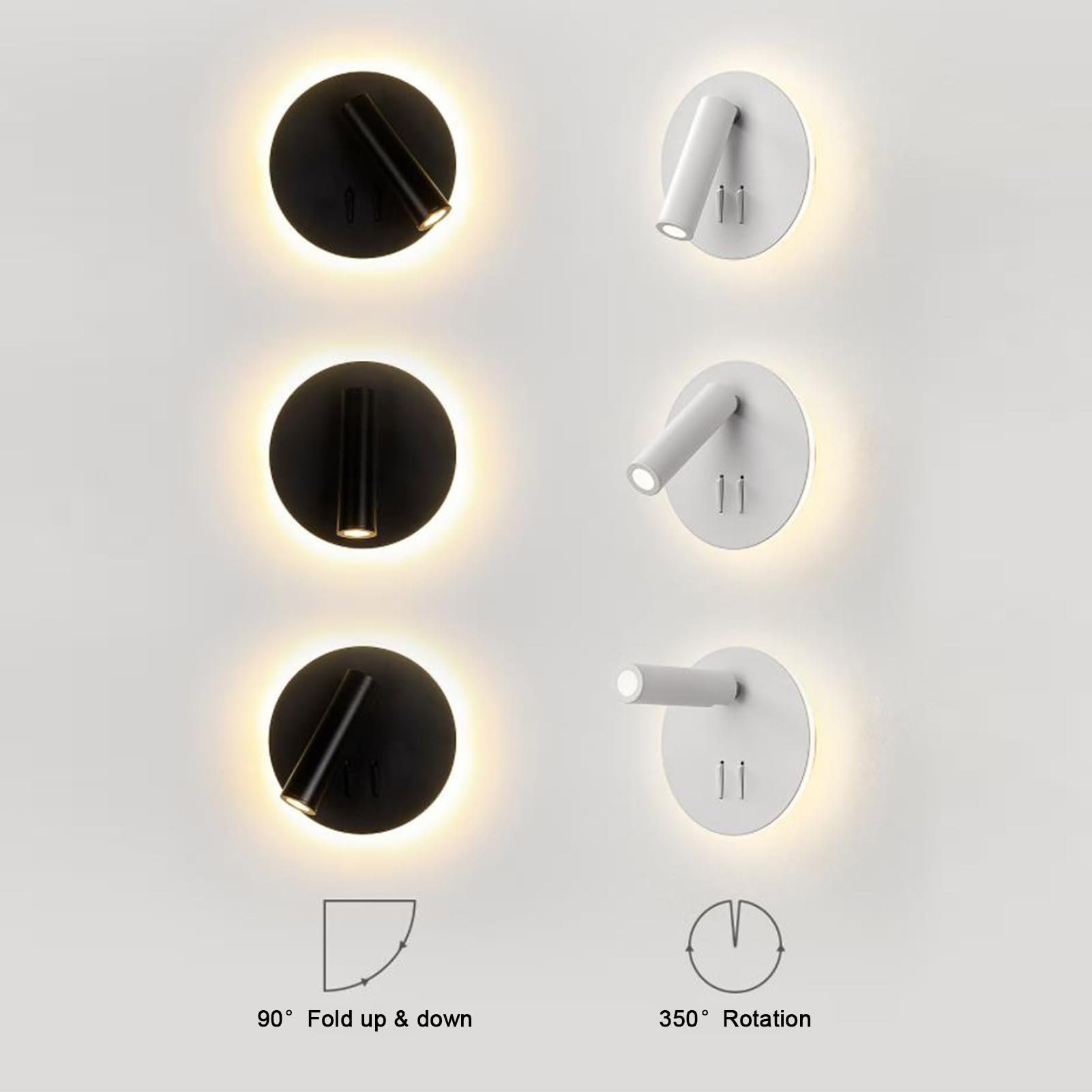 Luzden Modern Wall Mount Light Focused Bed Bedside Reading Wall Lamp with Switch LED Wall Sconce Rotatable Headboard Lights Indoor Spotlight Adjustable for Living Room,Bedroom 3+7W 3000K Black