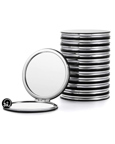 Getinbulk Compact Magnifying Mirror Bulk, Set of 12 Round Double-Sided 1X/10X Magnification PU Leather 2.8"(White)