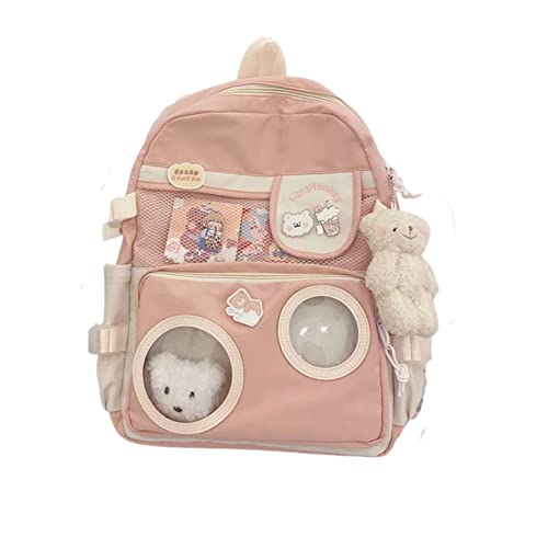 Kawaii Backpack with Kawaii Pin and Accessories Kawaii Japanese Backpack Ita Bag Cute Laptop Schoolbag (Pink)