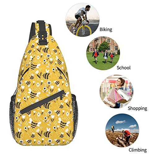 ROSIHODE Cute Funny Bees Pattern Sling Backpack,Travel Hiking Daypack Crossbody Shoulder Bag for Men Women Boys Girls