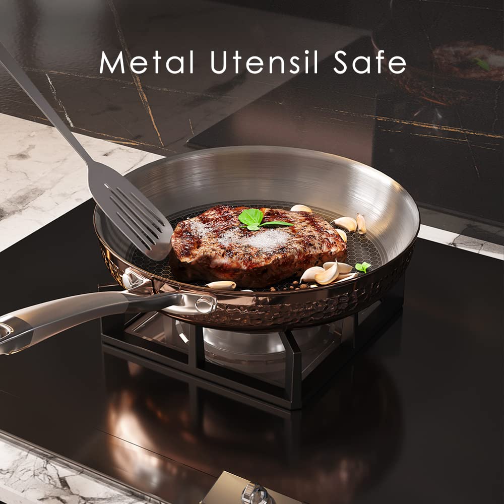 Homaz life Pots and Pans Set, Tri-Ply Stainless Steel Hammered Kitchen Cookware, Induction Compatible, Dishwasher and Oven Safe, Non-Toxic, Professional Grade Cooking Sets, 10-Piece, Rose Gold