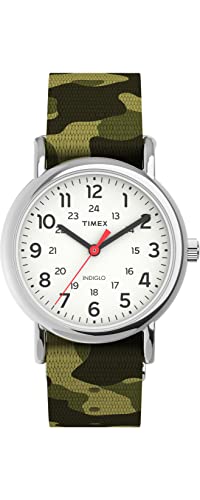 Timex Women's Weekender 31mm Watch - Silver-Tone Case Camo Fabric Strap White Dial