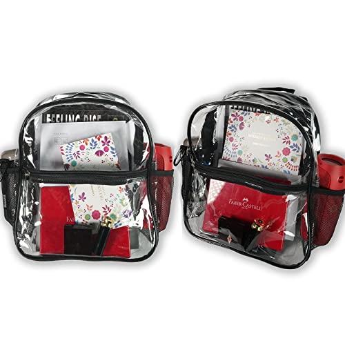 2 Pack Clear Backpack 12x12x6 Stadium Approved,Heavy Duty Plastic Transparent Backpacks with 2 Water Holders for Stadium Backpack,Waterproof PVC Backpacks for Student School Concert Security Travel